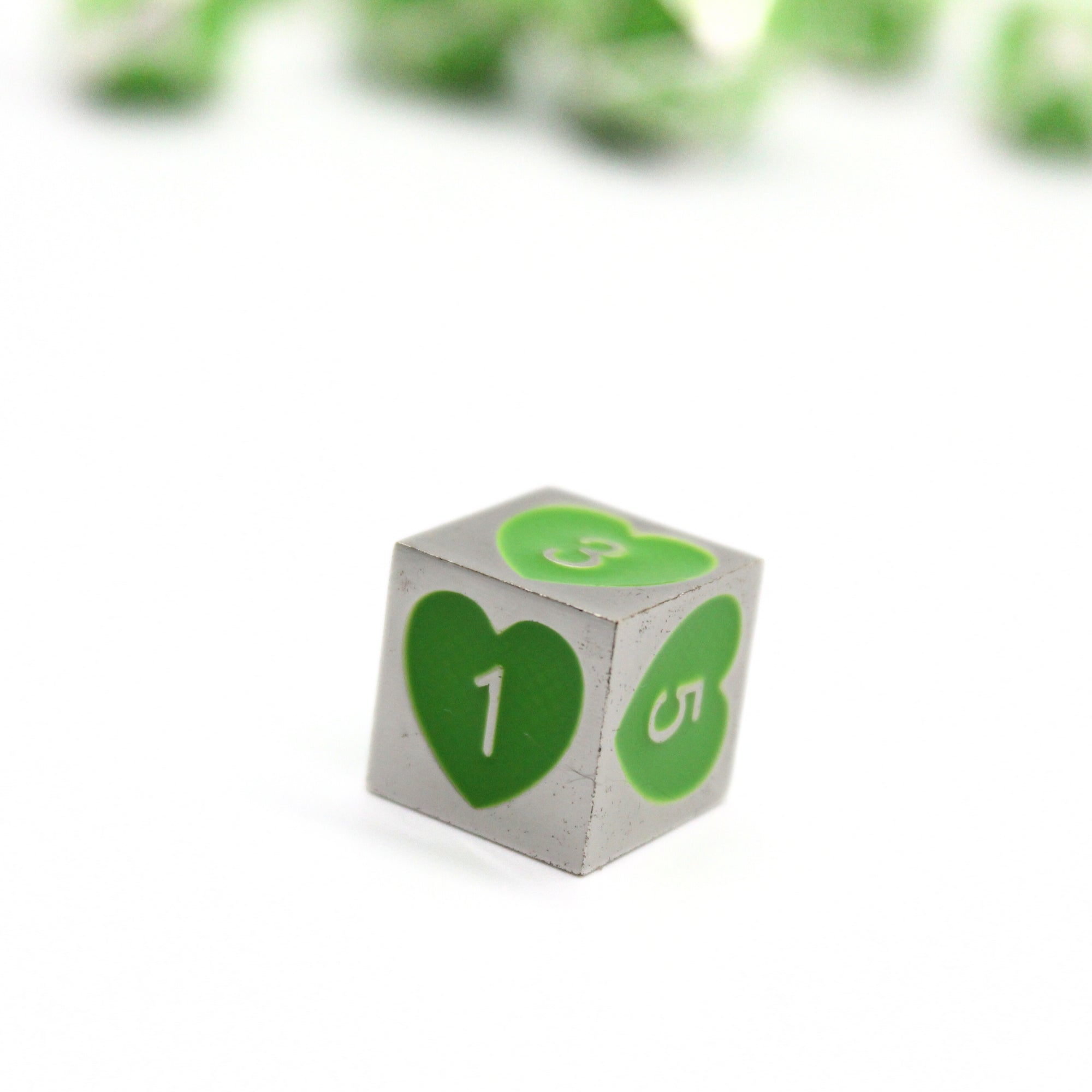 Green Hearts Metal Dice | 7pcs DnD Dice Set – 12 Parsecs Designs